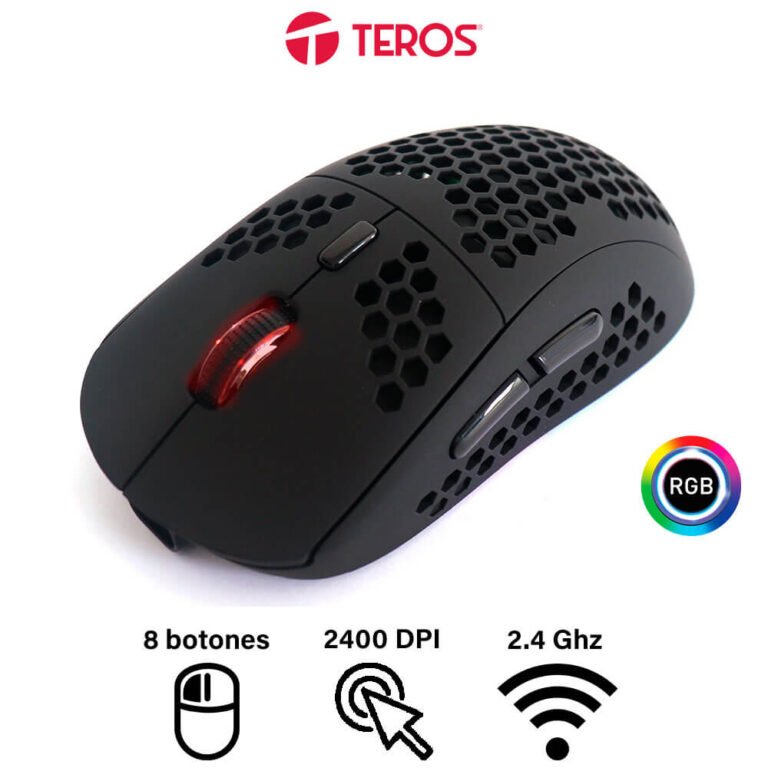 Mouse Gamer inalambrico RGB Teros TE-5166N, 2400 DPI, 8 botones