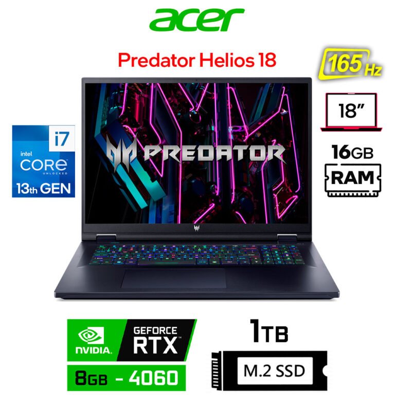Acer Predator Helios 18, Core i7-13700HX, 8GB RTX4060, 16GB RAM, 1TB ...